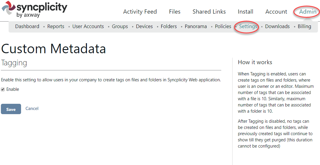 Custom metadata (tagging) – Support Home